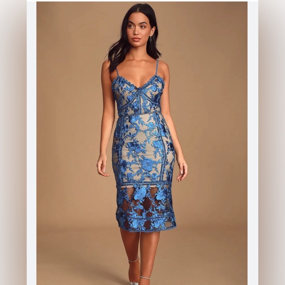 Lulus | Dresses | Lulus Blue Lace Midi Dress | Poshmark